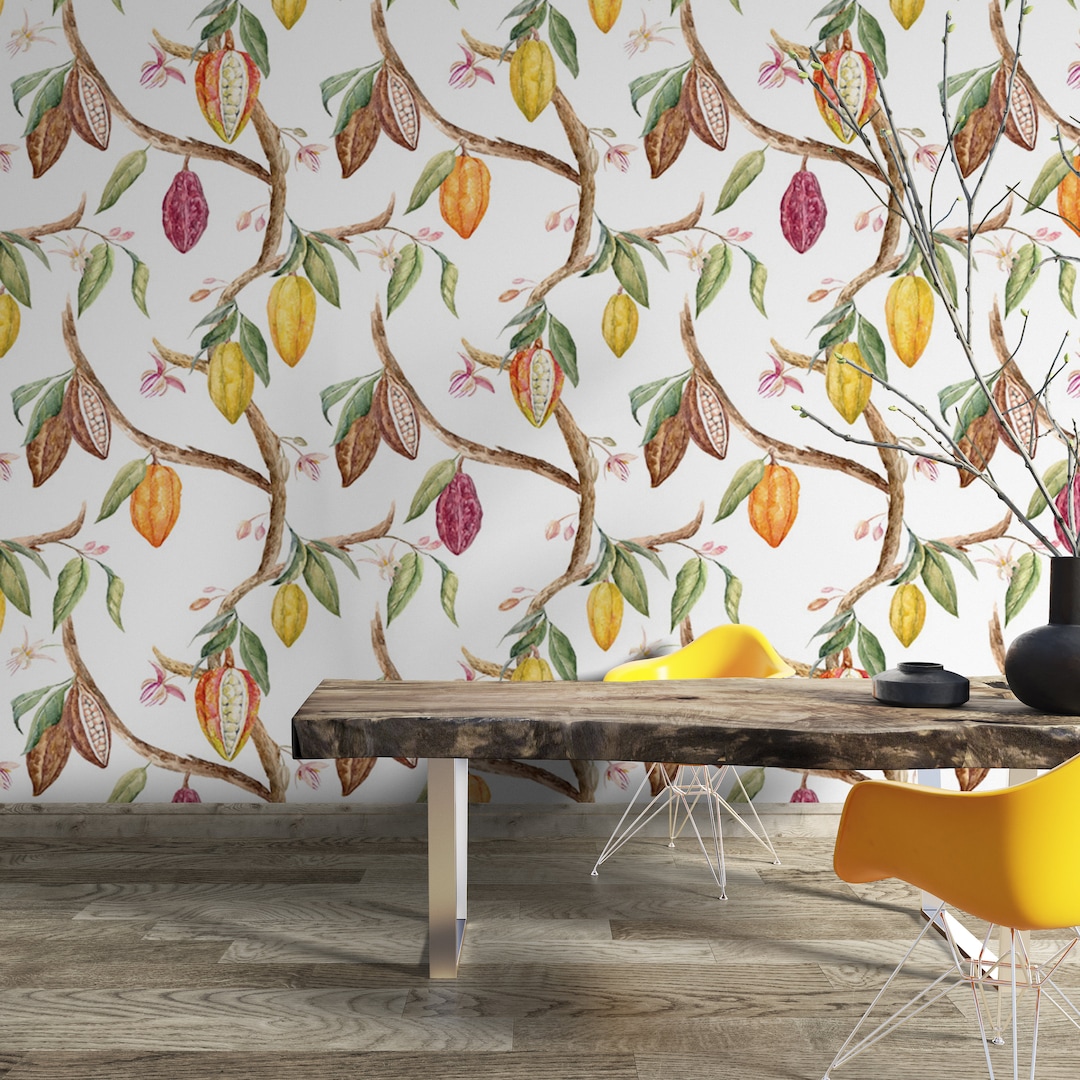 Cocoa on the Tree Wallpaper, Retro Wallpaper, Cacao Fruit Self-adhesive ...