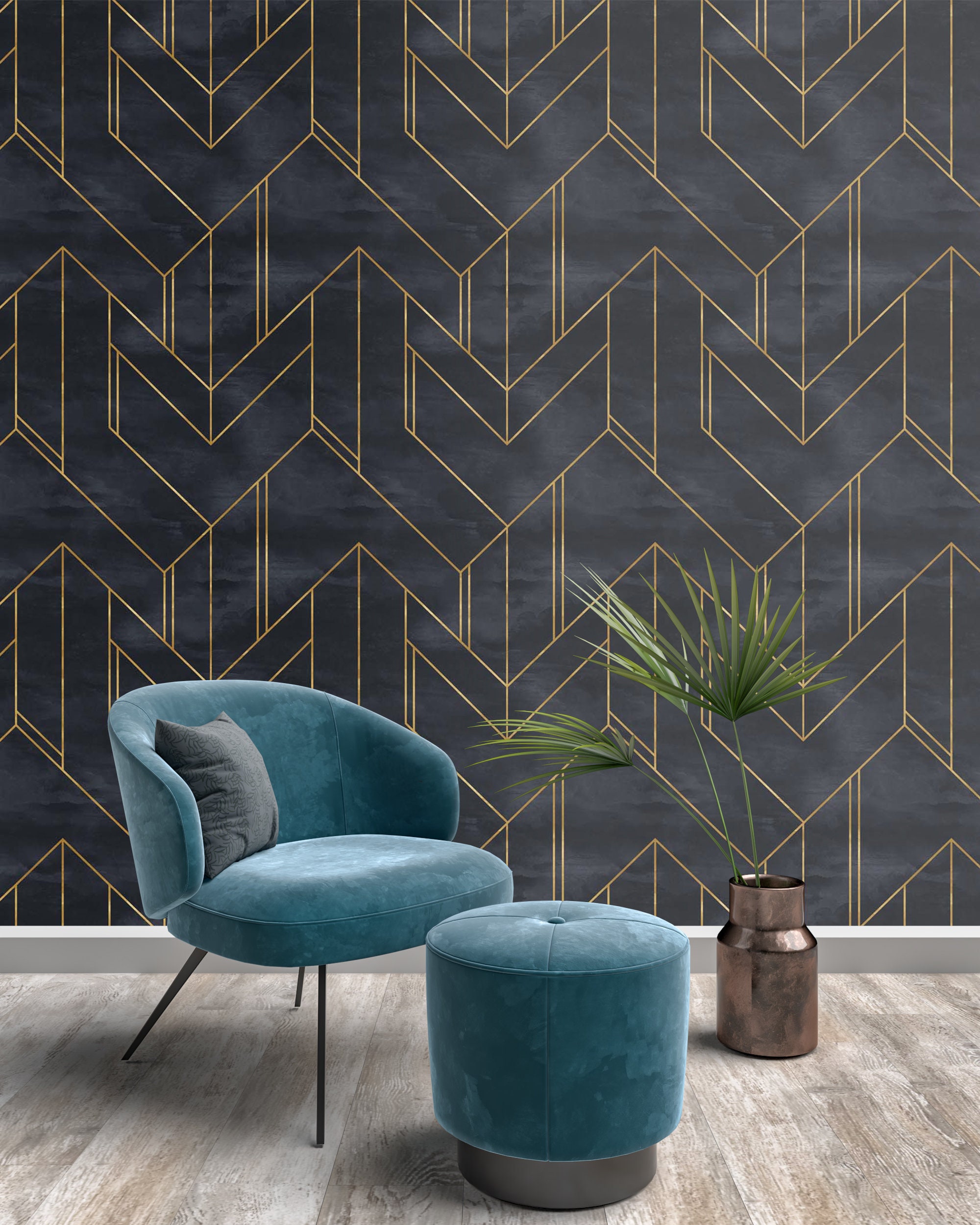 Art Deco Wallpaper Modern Geometric Wall Mural Peel and - Etsy