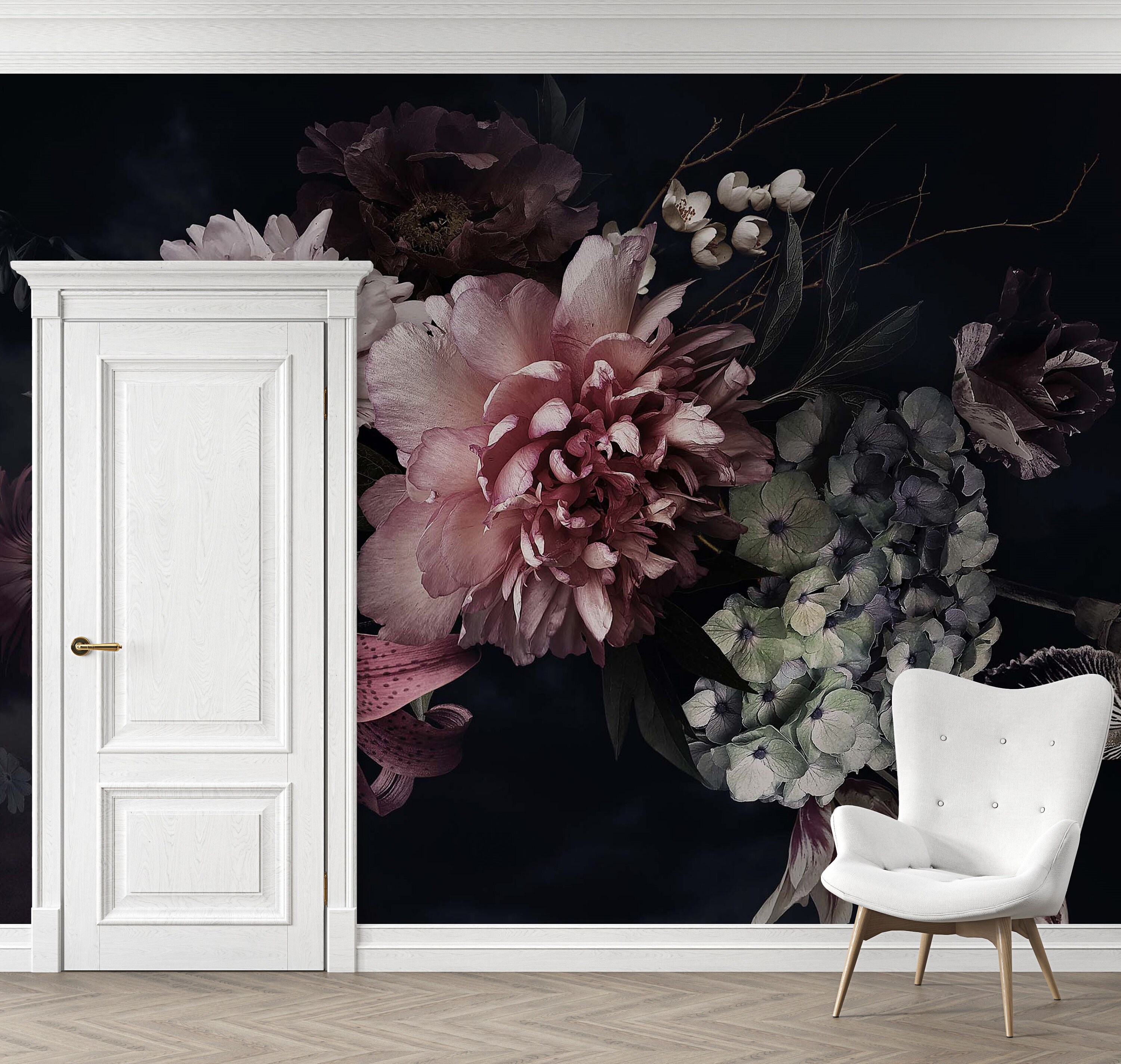 Dutch Wallpaper Large Bouquet Wallpaper Mural Dark Floral - Etsy Canada