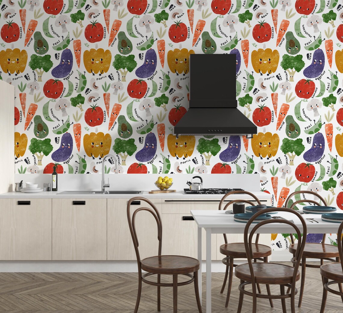 Veggies Wallpaper, Body Positivity Wall Decor, Healthy Kitchen Mural ...