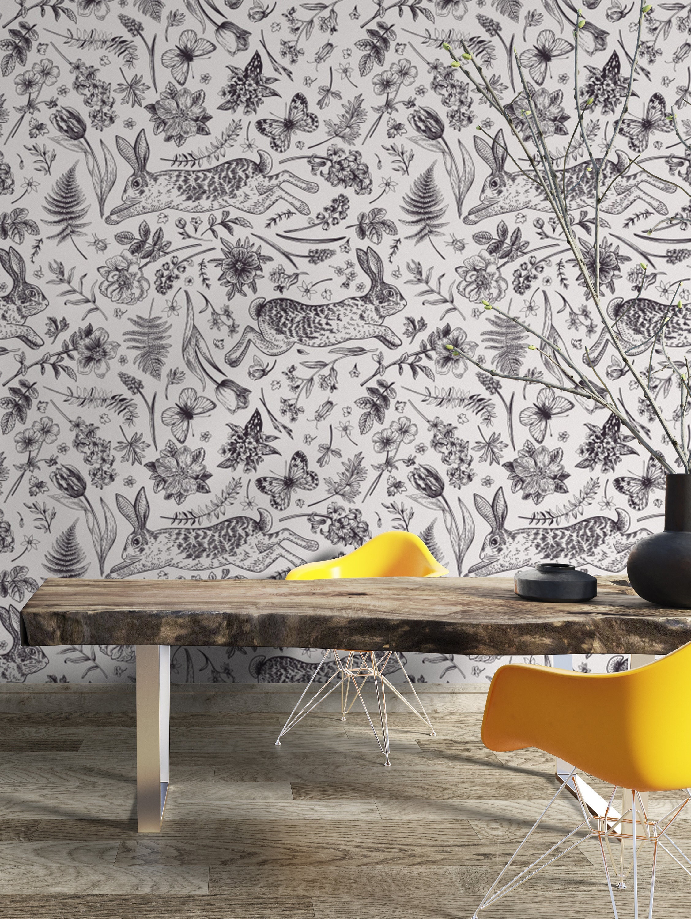 Rabbit Wallpaper Vintage Wallpaper Peel and Stick Wallpaper - Etsy