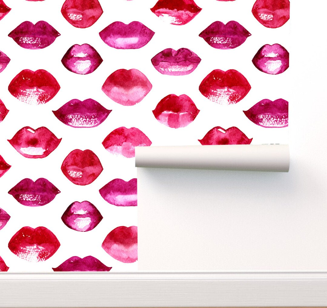 Red Lipstick Imprints Wallpaper Red Lips Imprints Peel and - Etsy
