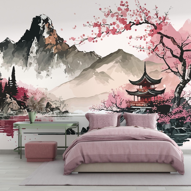 Japanese Mountains Mural - Etsy