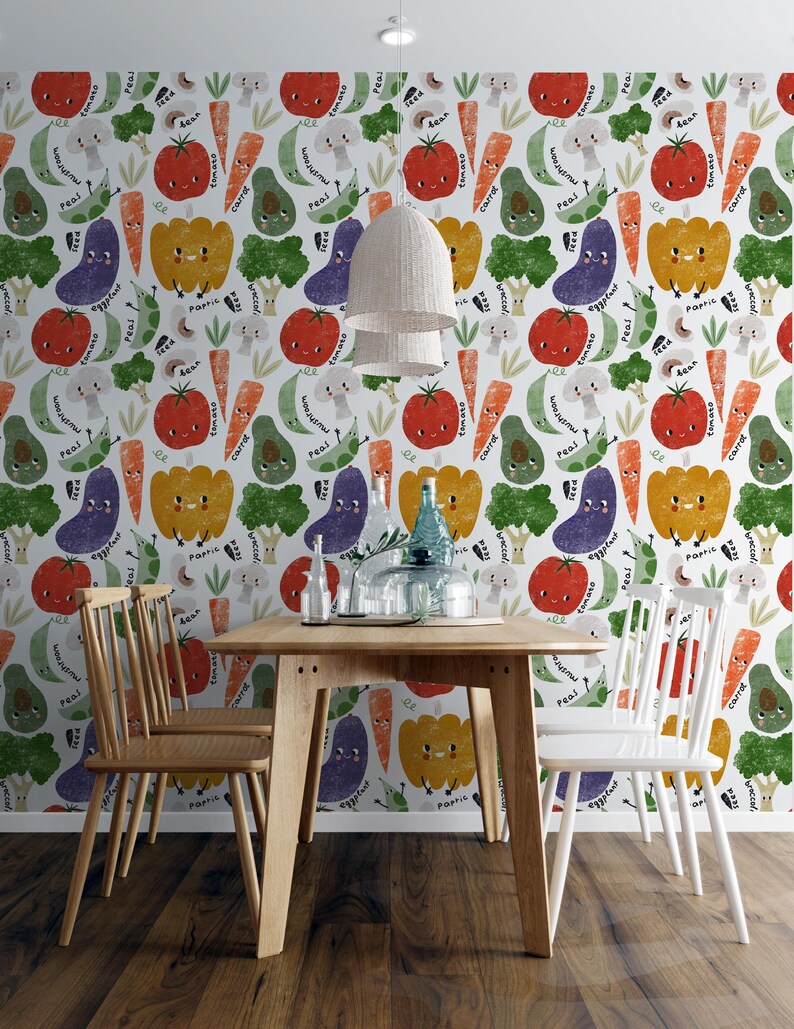 Veggies Wallpaper, Body Positivity Wall Decor, Healthy Kitchen Mural ...