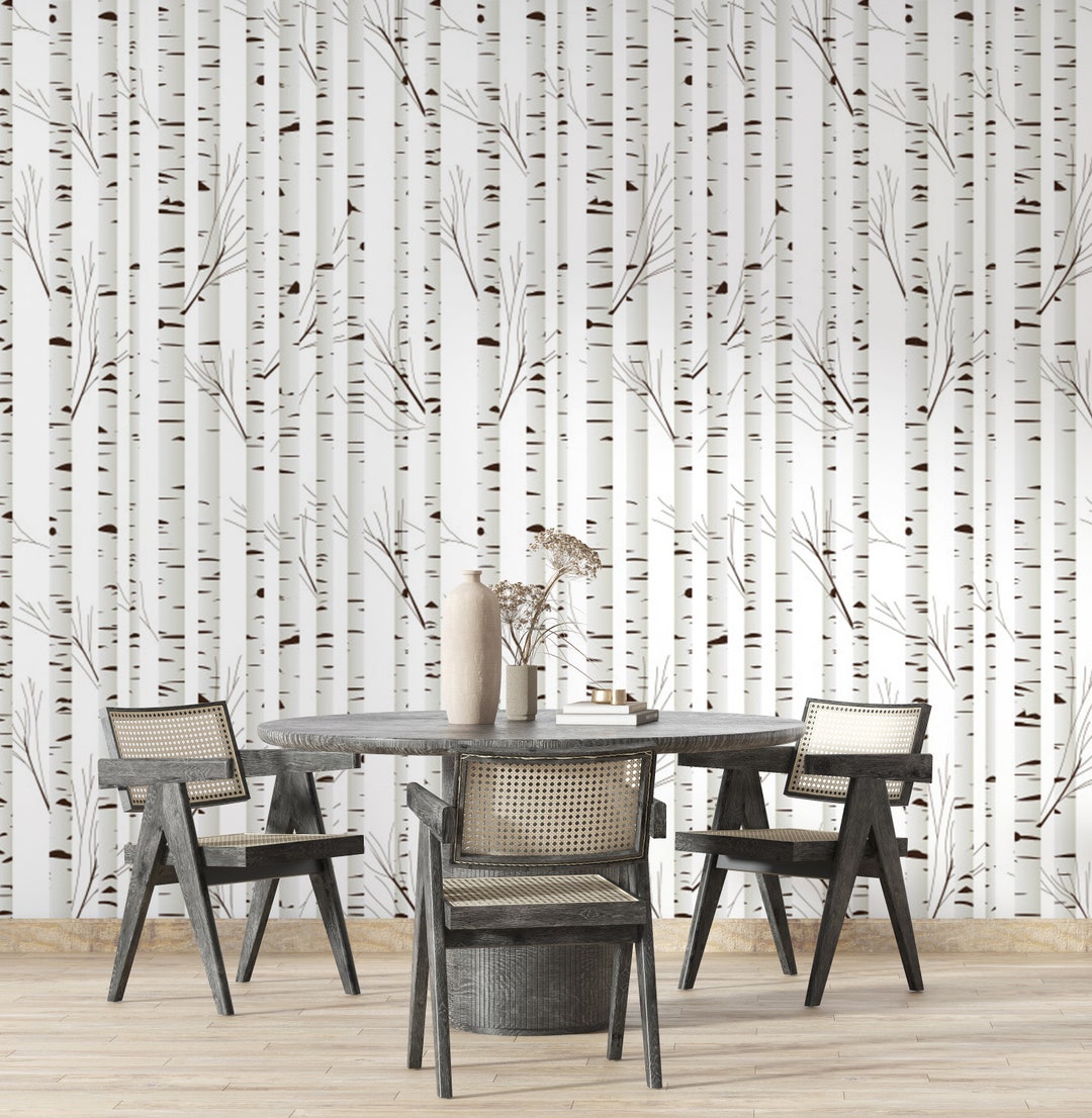 Birch Tree Forest Wallpaper Nursery Décor Fabric Woodland Animals Decal ...