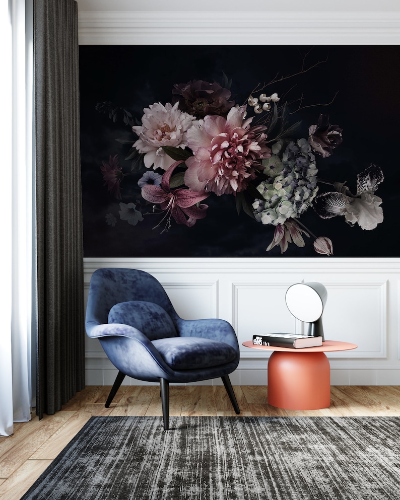 Dutch Wallpaper - Large Bouquet Wallpaper Mural, Dark Floral Wallpaper ...