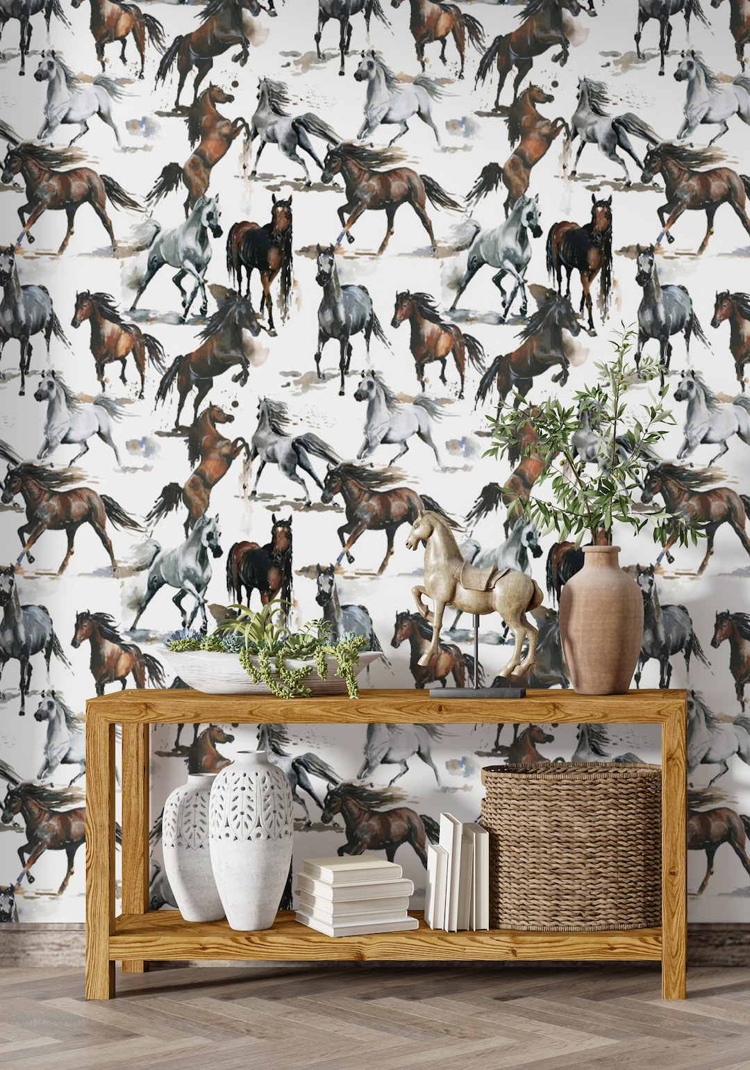 Horse Wallpaper, Wall Mural, Wall Decoration Seating Area A White Horse ...
