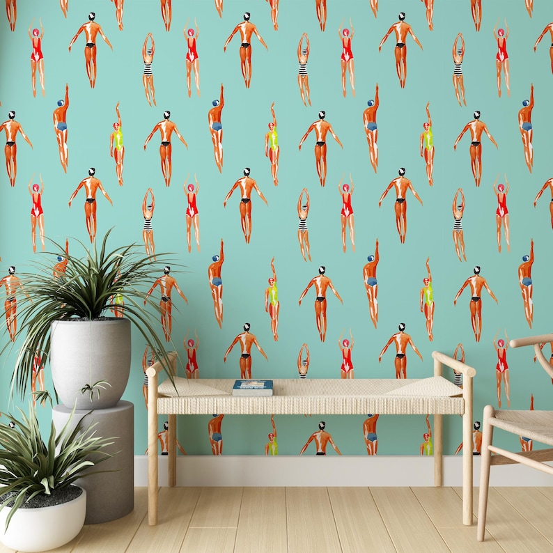 Swimmers Funny Wallpaper, Self Adhesive Peel and Stick, Pool Swim ...