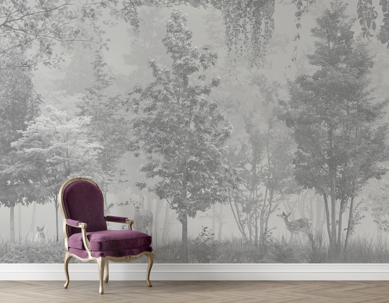 Gray Trees Forest Wallpaper Black and White Forest Wallpaper - Etsy