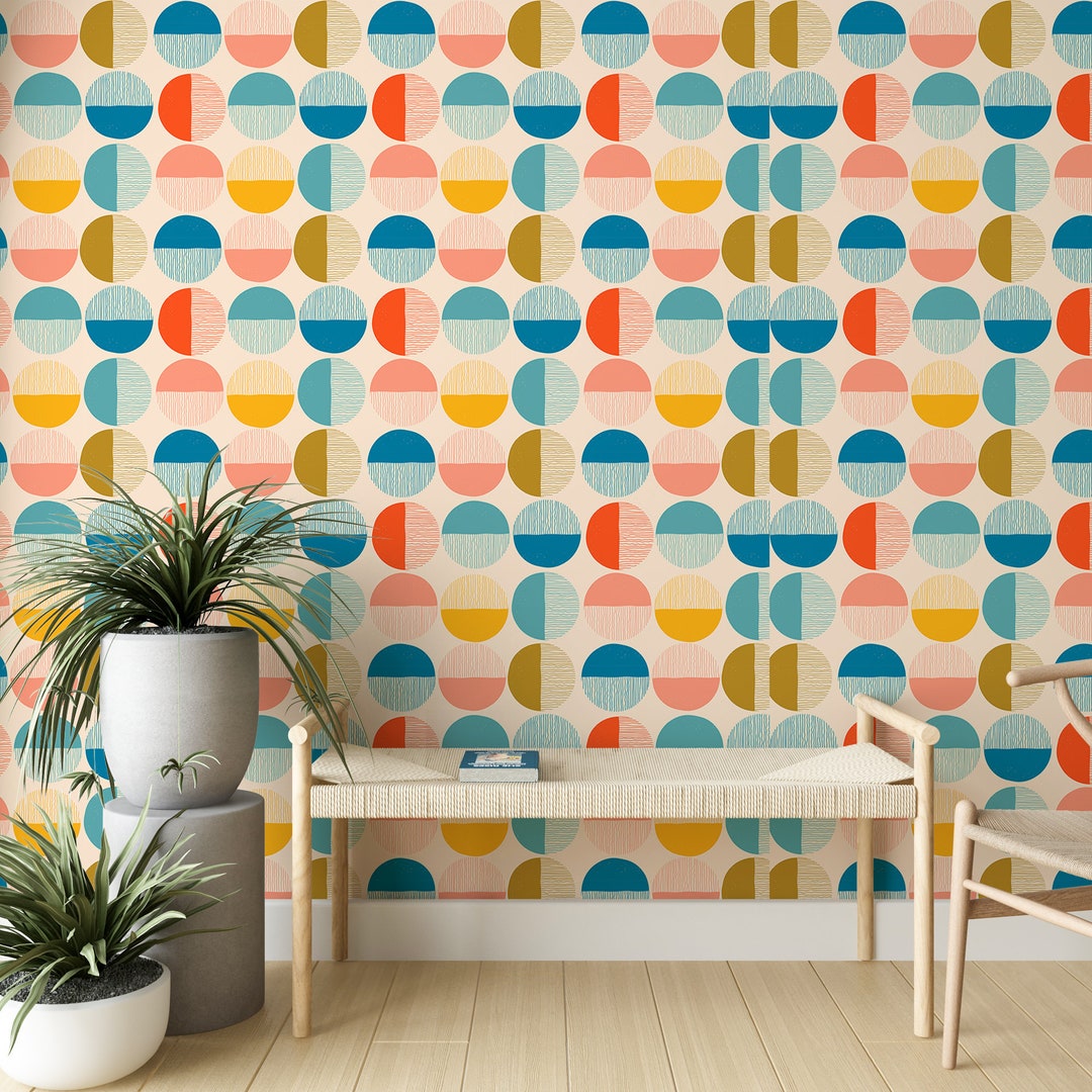 Buy Abstract Round Shape Peel and Stick Removable Wallpaper, Circle ...
