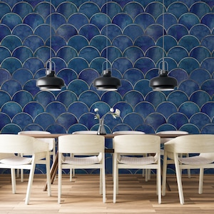 Fish Scale Wave Murals, Removable Wallpaper,peel and Stick Wall Paper ...