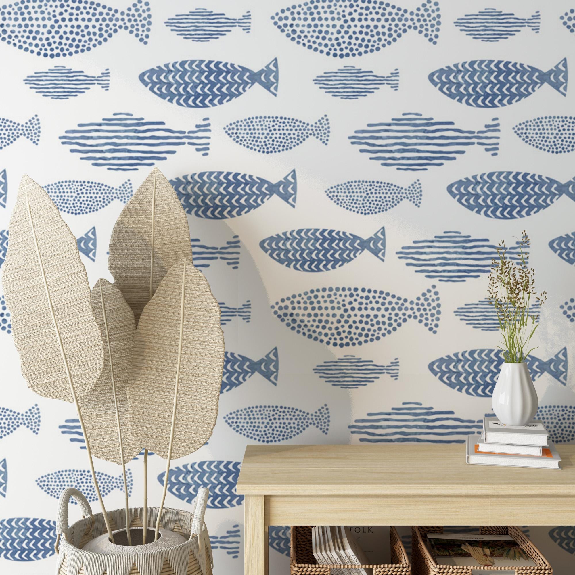 Blue Wallpaper, Fish Wallpaper Peel and Stick, Lake House Decor ...
