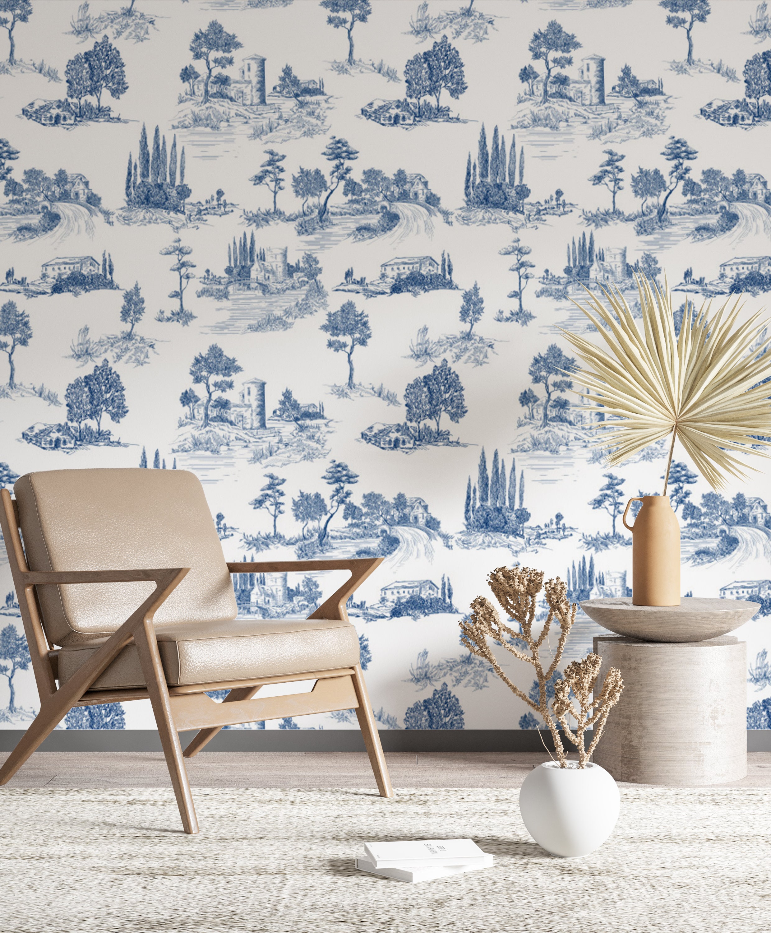 French Toile Wallpaper in Baby Blue the Shepherdess Removable - Etsy