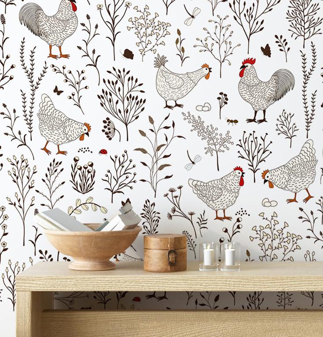 Rooster Chicken Wallpaper: Farmhouse Peel and Stick, Farm Country ...