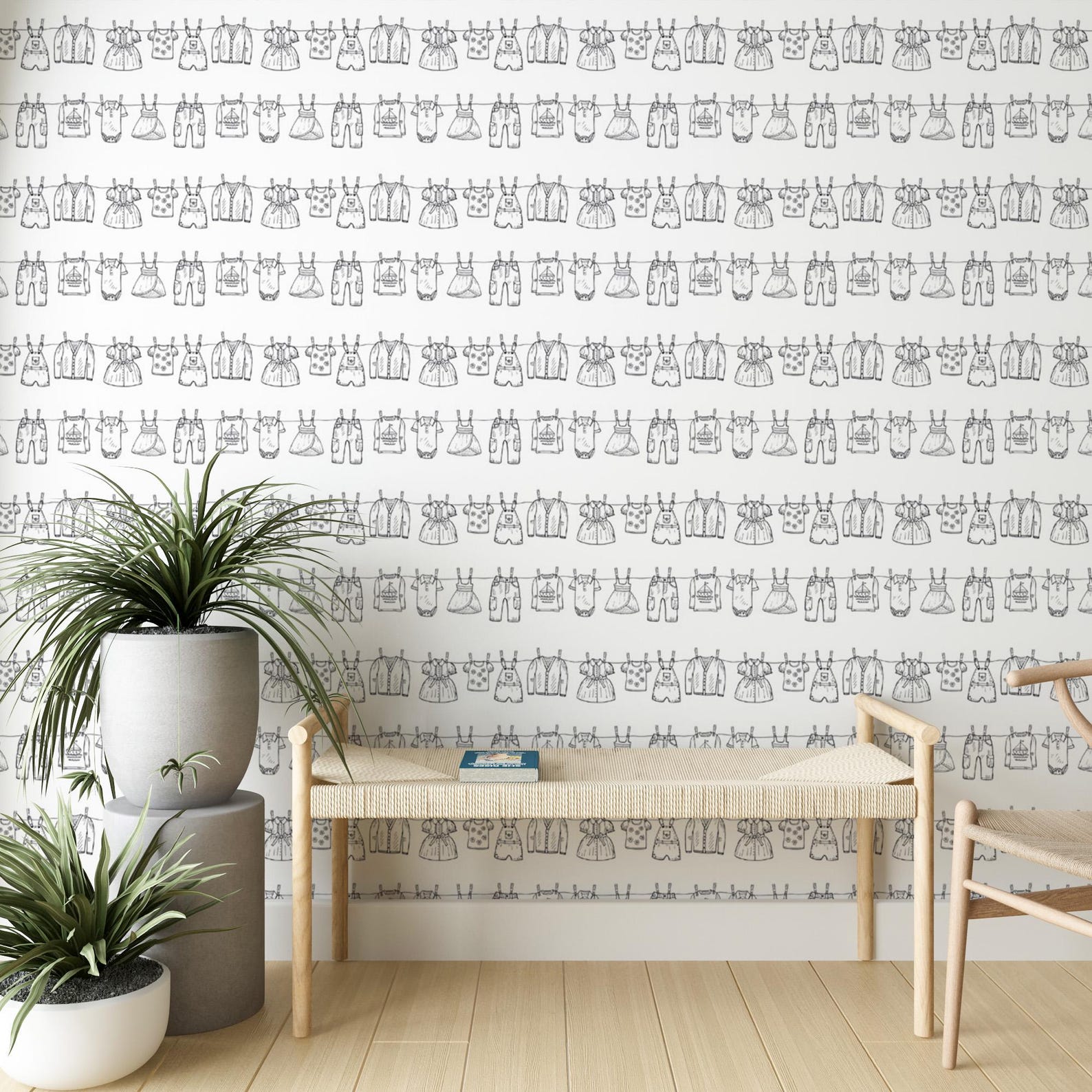 Vintage Laundry Room Wallpaper With Hanging Clothes, Wallpaper for ...