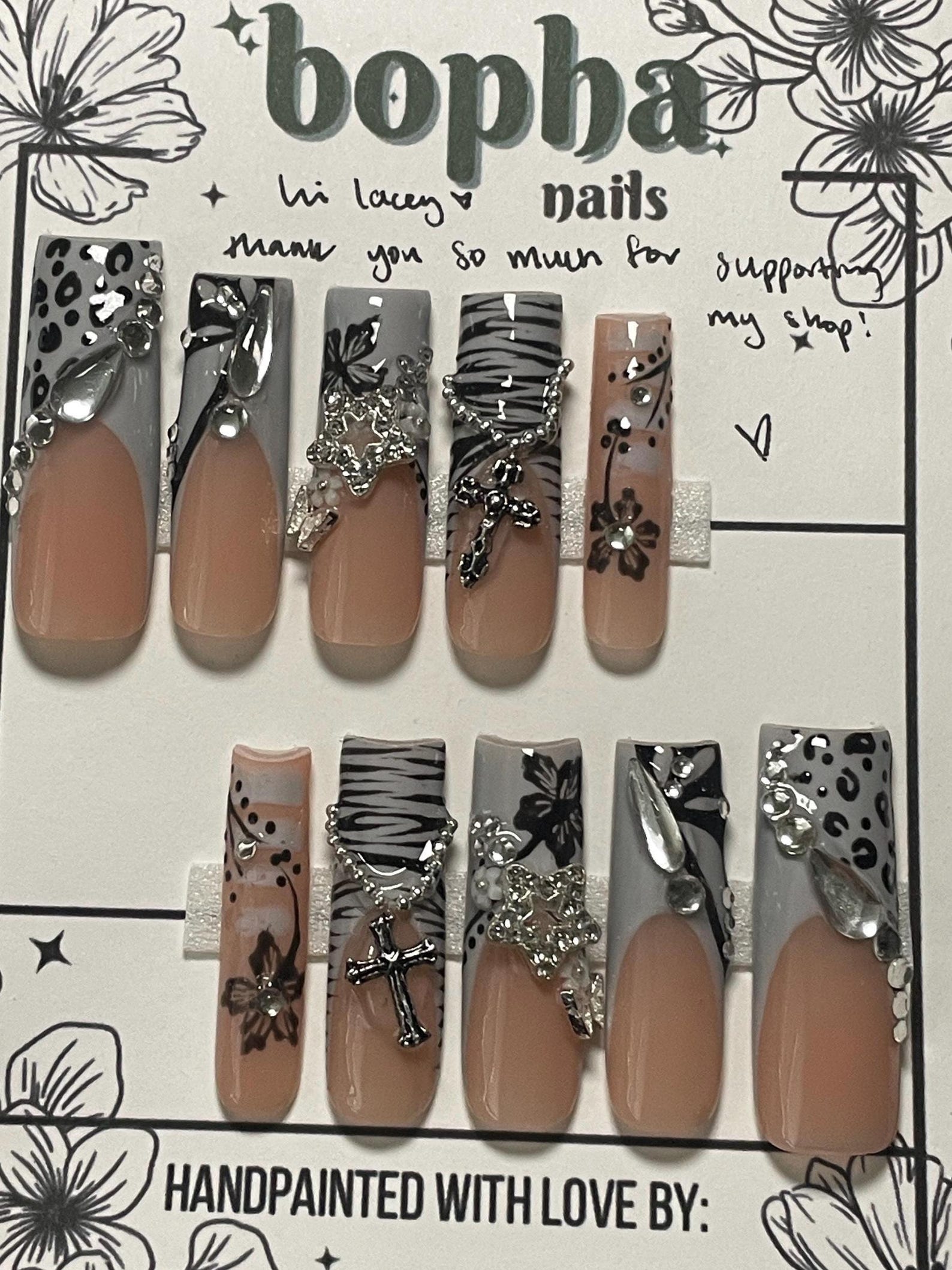 Black Silver Opium Nails, Alt Snow Leopard Tiger Set, Butterfly ...