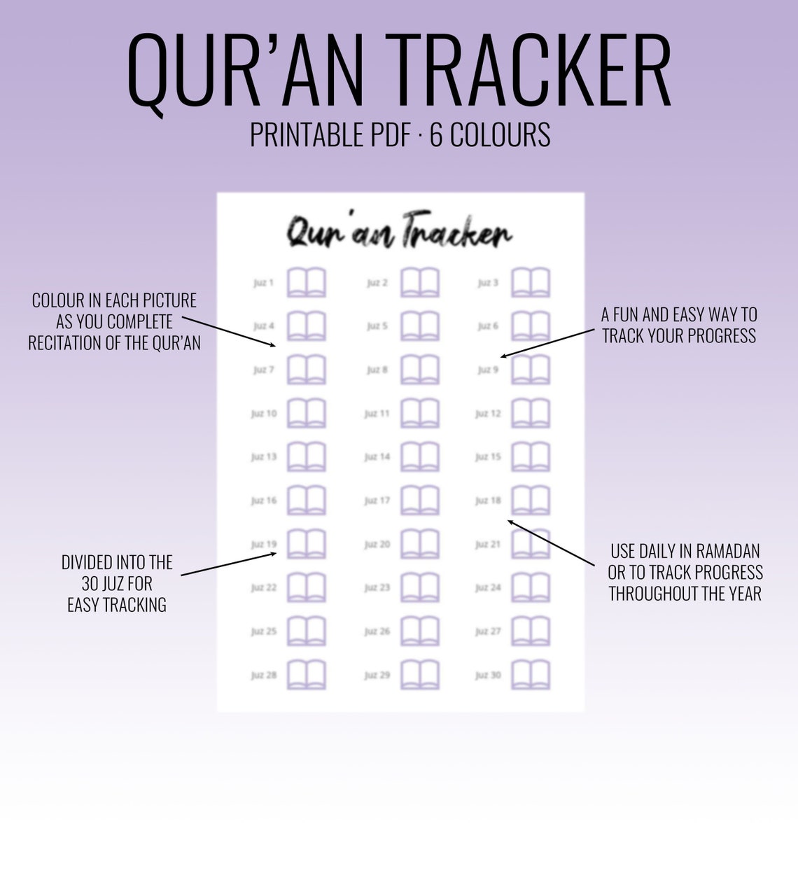 Quran Tracker Printable | 6 Colors | A4 Portrait Digital Download ...