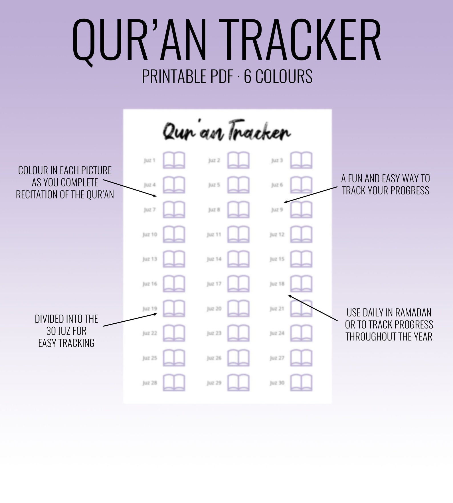 Quran Tracker Printable | 6 Colors | A4 Portrait Digital Download ...