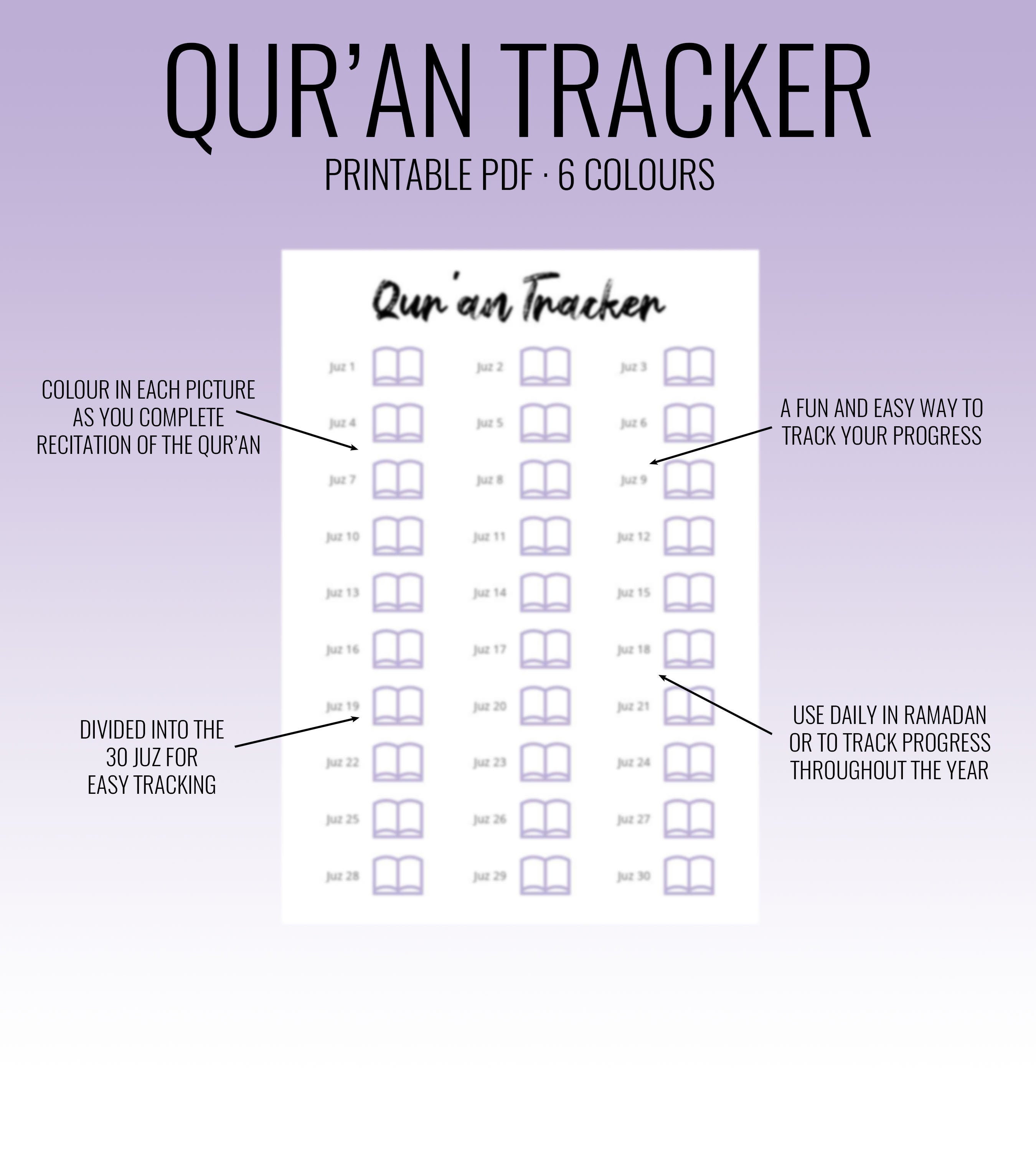 Quran Tracker Printable | 6 Colors | A4 Portrait Digital Download ...