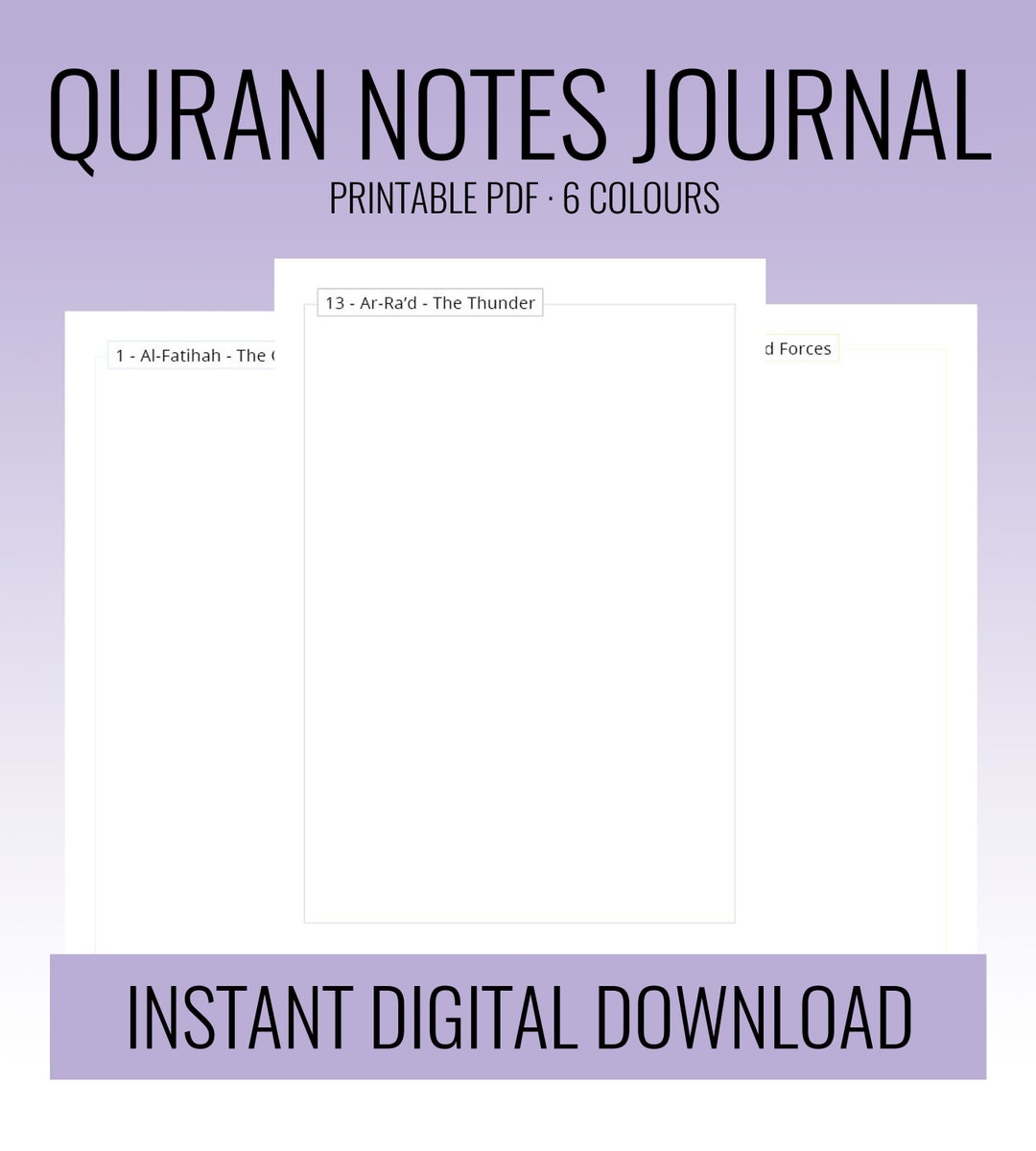 Quran Notes Printable | 6 Colors | A4 Portrait Digital Download | Quran ...