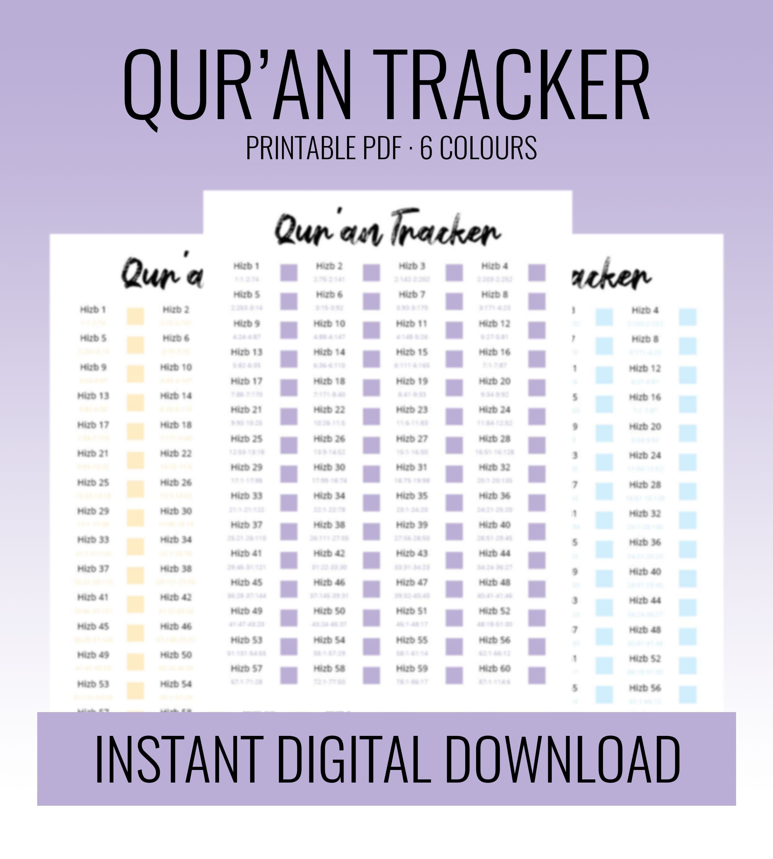 Quran Tracker Printable 6 Colors A4 Portrait Digital Download Quran ...