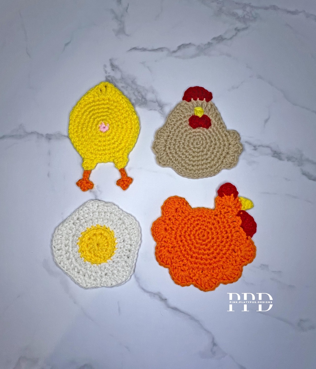 Chicken Coasters Crochet PATTERN Set - 4 Designs - PDF (digital ...