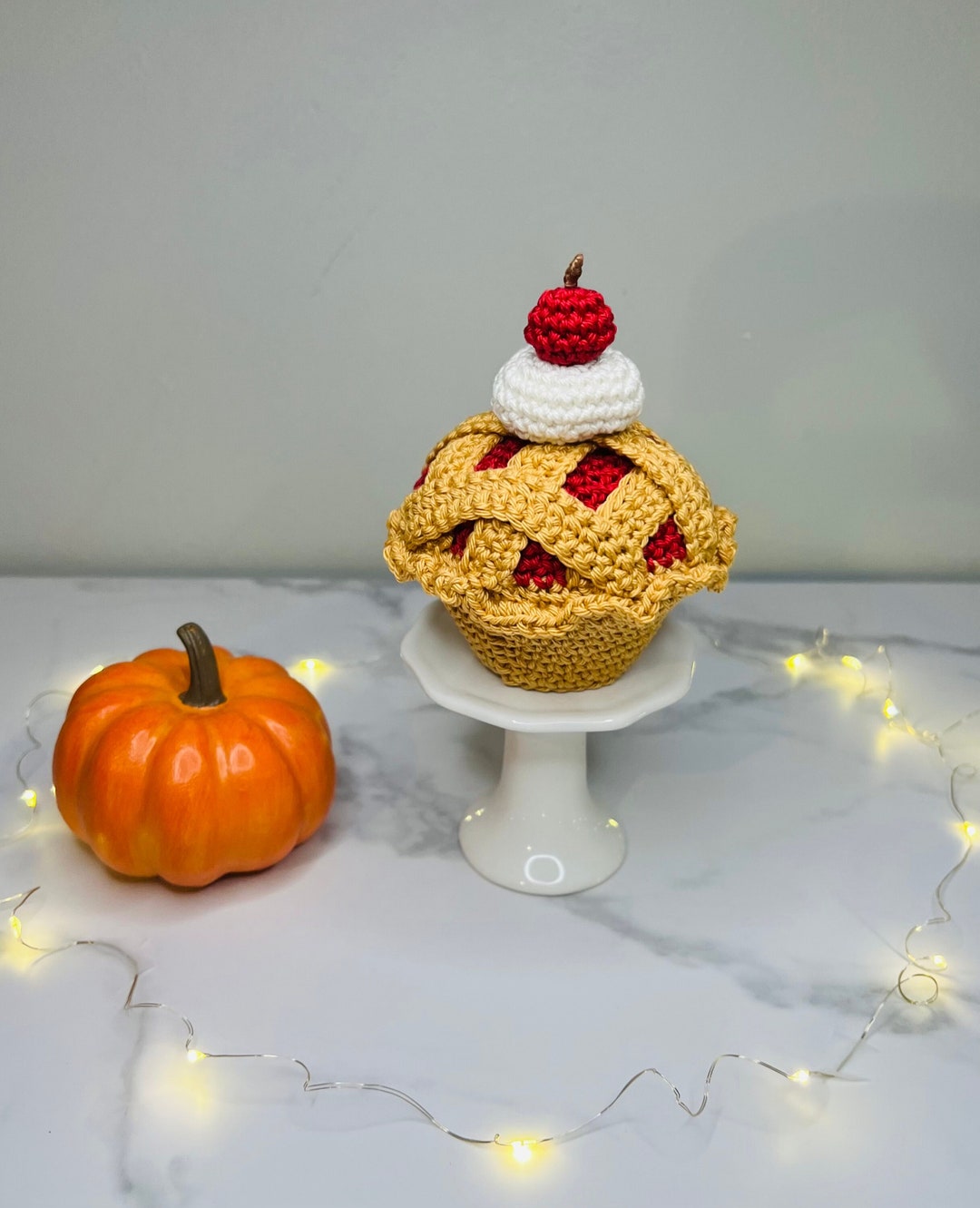 Cherry Pie Cupcake Crochet PATTERN - Thanksgiving Decor - PDF (digital ...