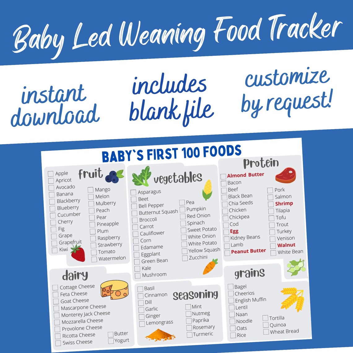 Babys First 100 Food Tracker: Weaning Checklist, 100 Foods Before 1 ...