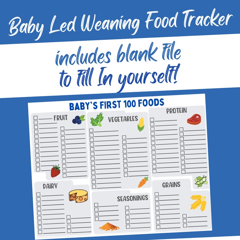 Babys First 100 Food Tracker: Weaning Checklist, 100 Foods Before 1 ...