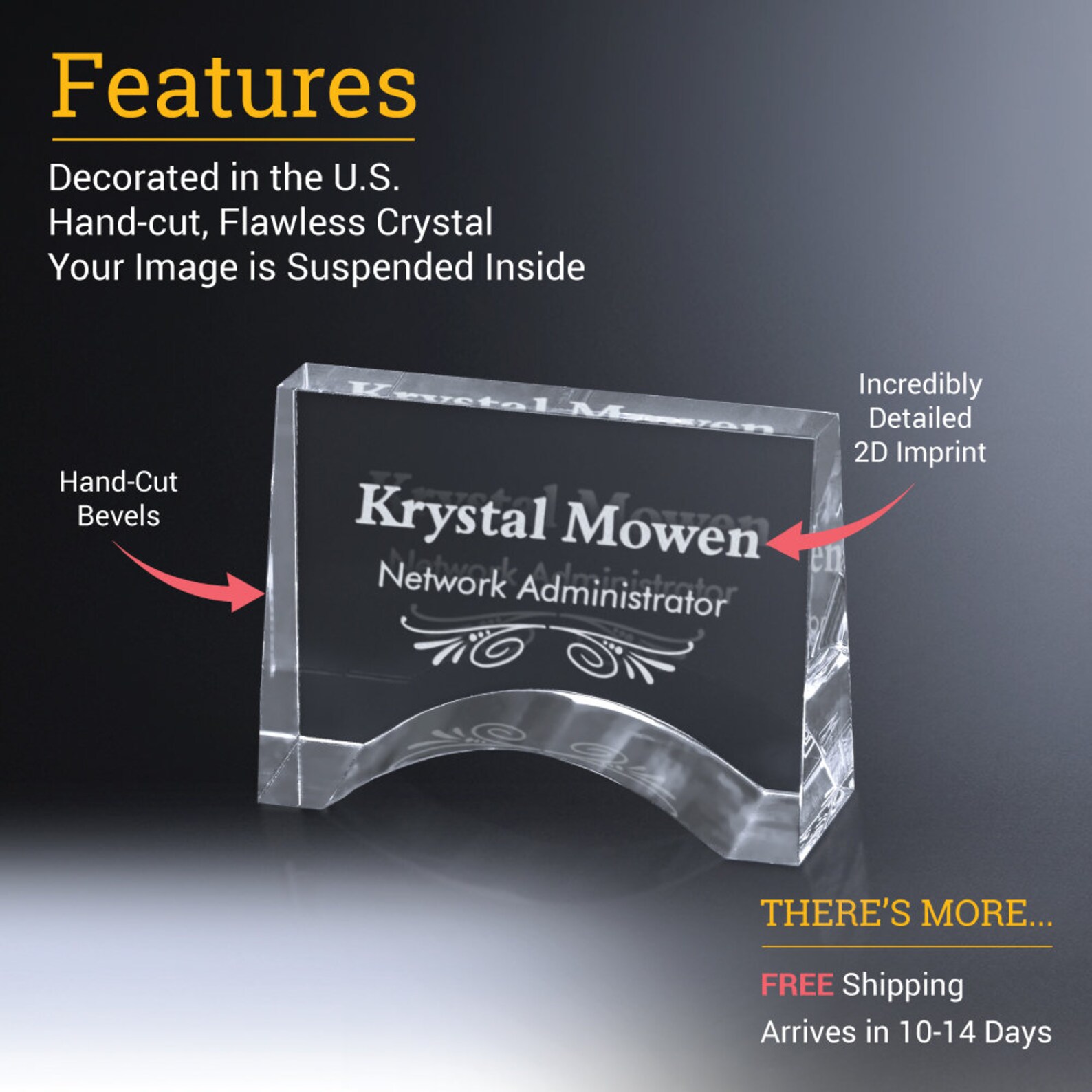 Custom Crystal Nameplate, Office Plaque, Personalized Name Gift, Desk ...