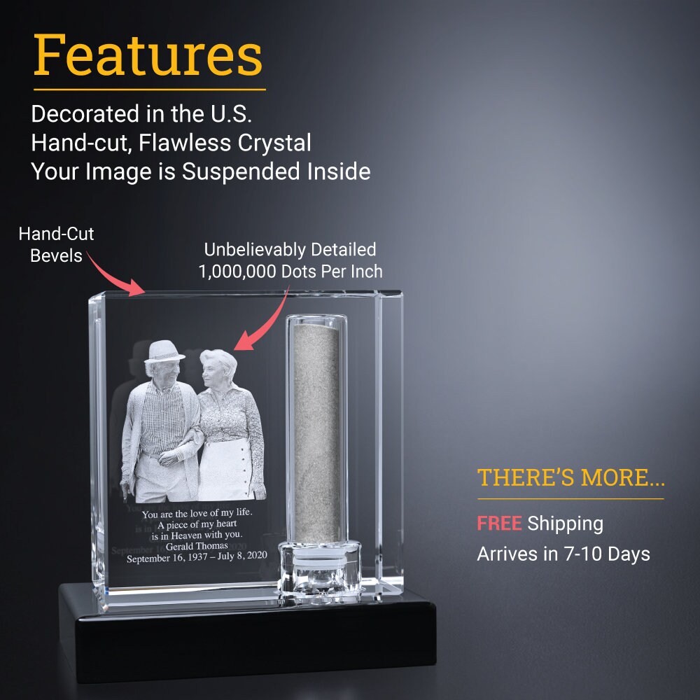 Custom Crystal Urn With 3D Picture Holds Ashes - Personalized Cremains ...