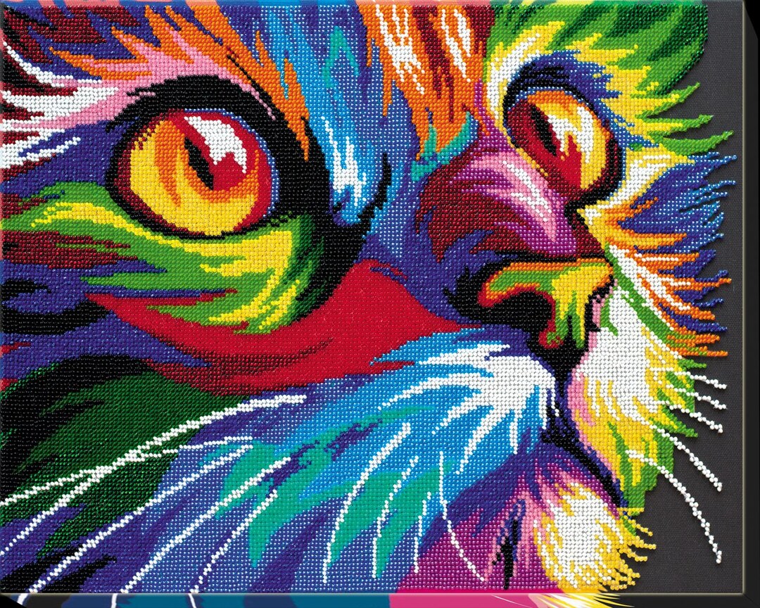 DIY Bead Embroidery Kit Neon Look - Cat Size: 11.8"×14.8" (30×37.5 Cm ...