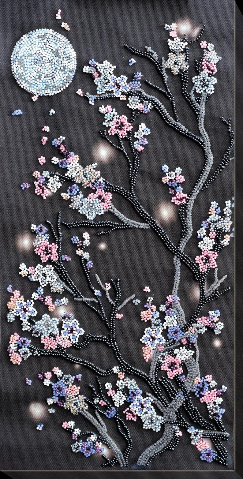 DIY Bead Embroidery Kit Night Sakura - Flowers Size: 7.8"×16.1" (20×41 ...