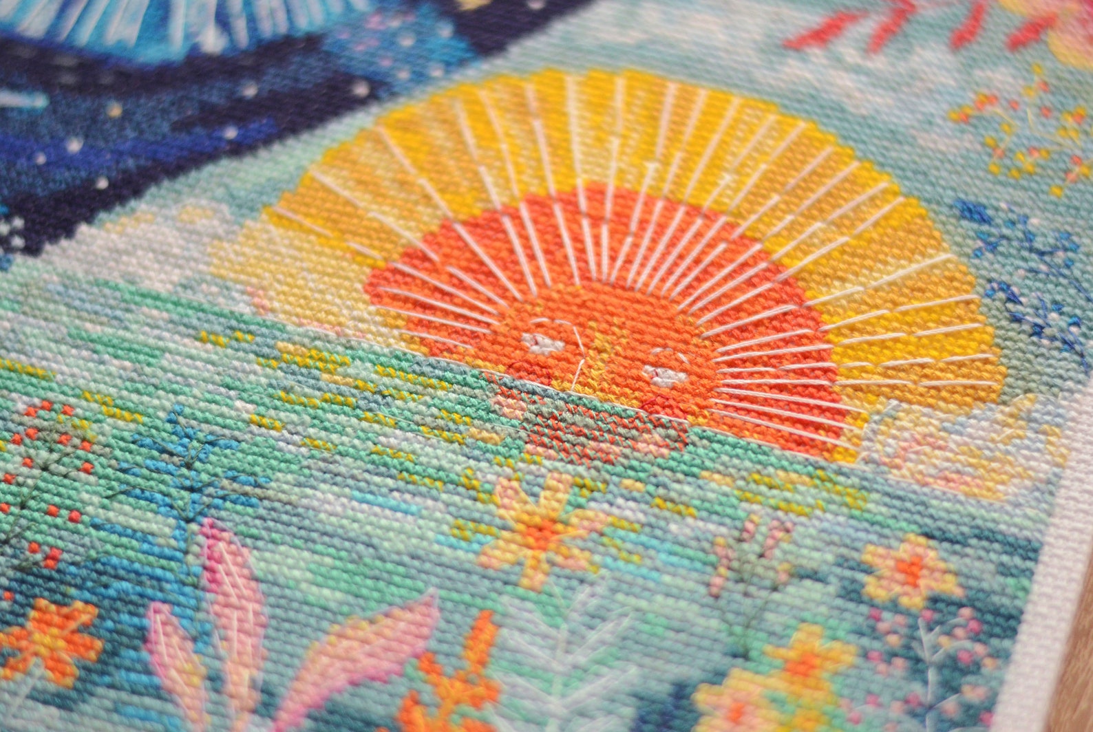 DIY Cross Stitch Kit on Canvas Sun and Moon, GIFT. Size: 10.6"×13.4 ...