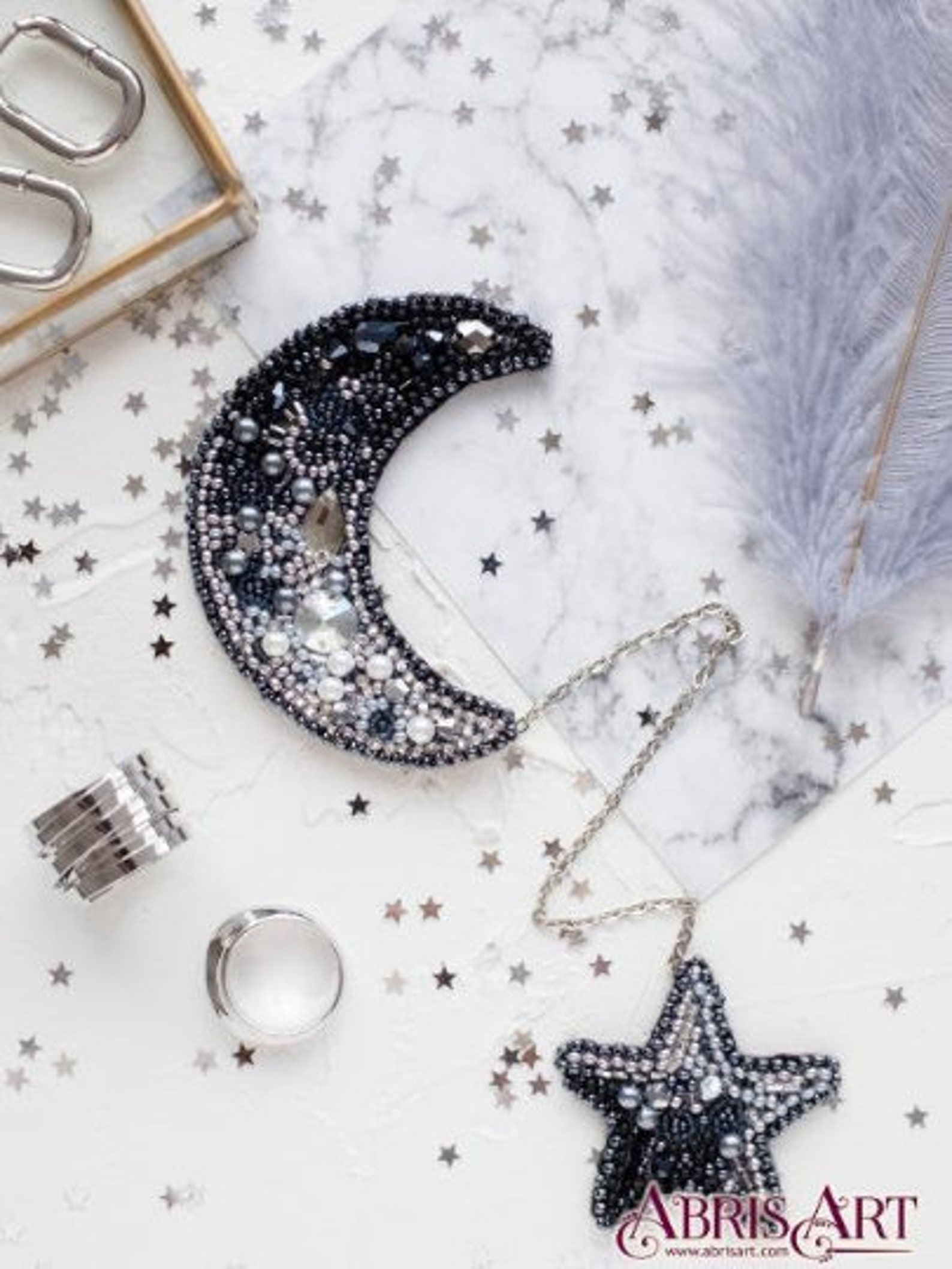 DIY Bead Brooch Kit moon Bead Embroidery Kit Size: - Etsy