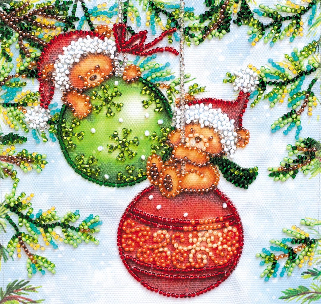 Mini DIY Bead Embroidery Kit Bear Cubs and Balls Size: 5.9"×5.9" (15×15 ...