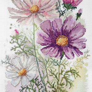 DIY Cross Stitch Kit on Canvas Flowers, GIFT. Size: 7.9"×12.6" (20x32 ...
