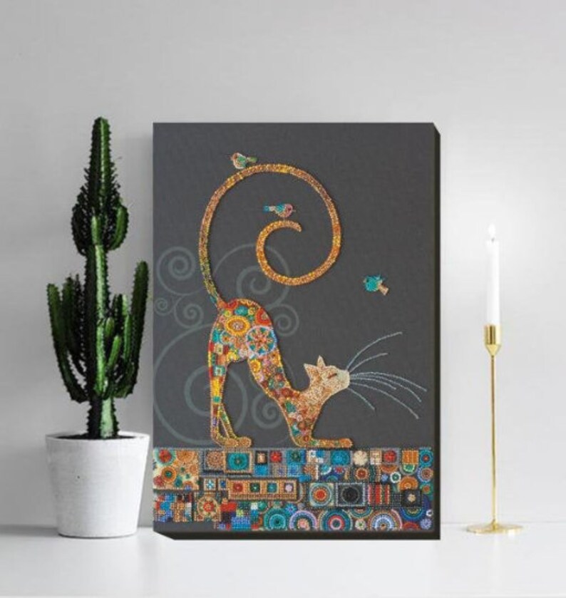 DIY Bead Embroidery Kit Cat Size: 9.8"х14.1" (25x36 Cm), GIFT - Etsy
