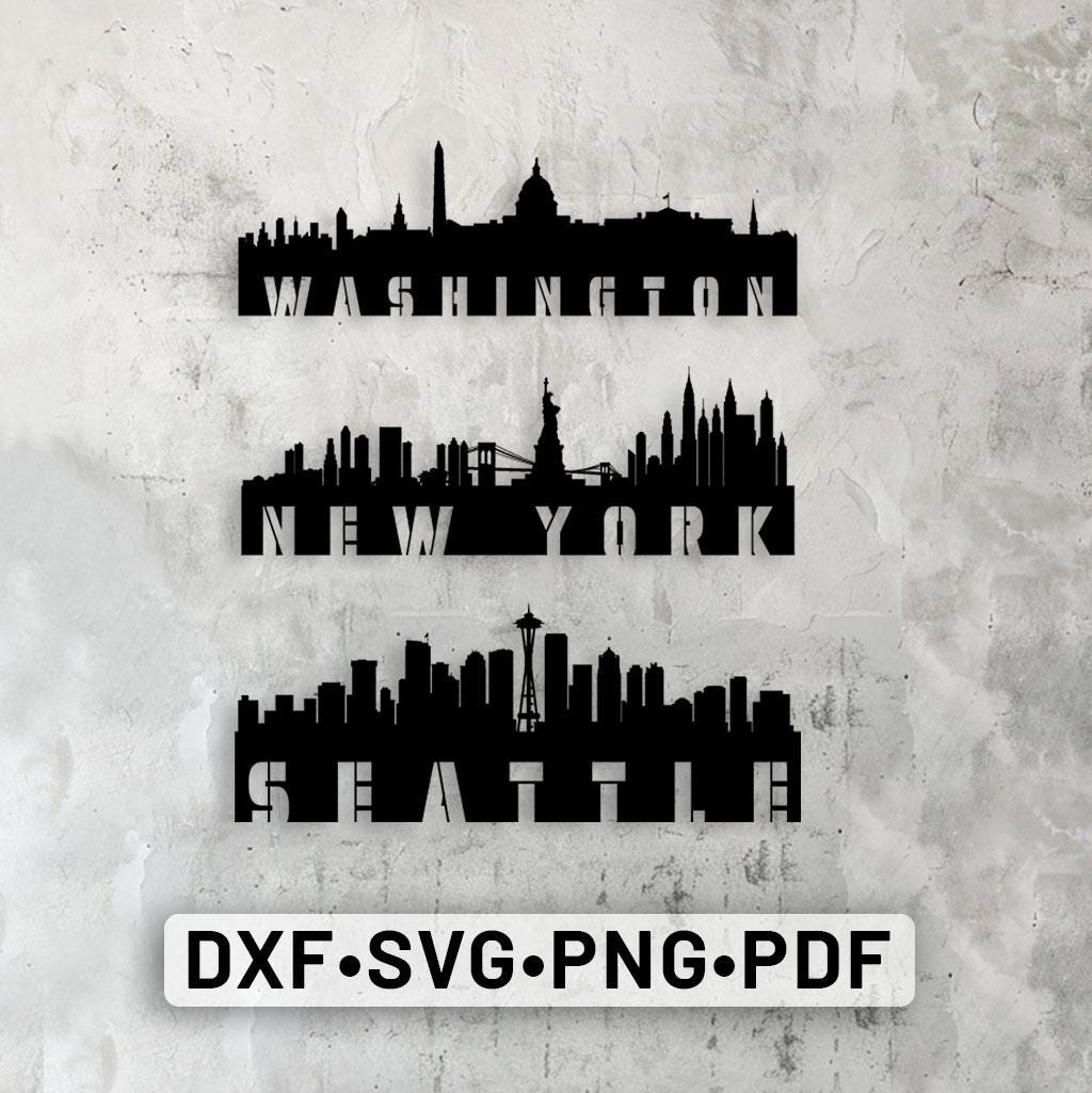 City Skyline Silhouette Wall Art Dxf Svg Washington Dxf New York Dxf ...