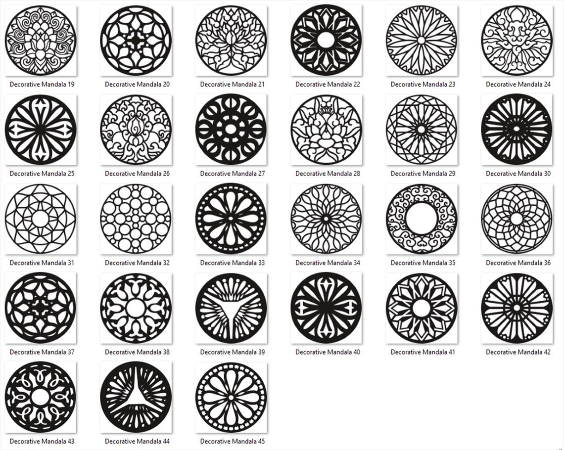 45 Decorative Mandalas Laser Cut Mandala PNG DXF File Bundle, Mandala ...