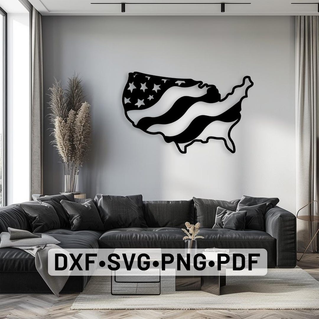 American Map Flag Dxf Svg Png Files, Wall Art Cut File for Cnc Plasma ...