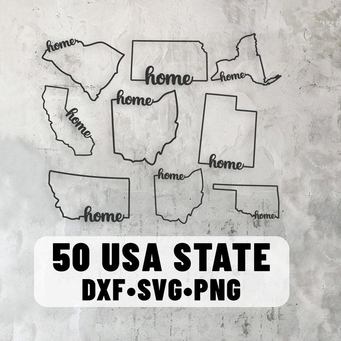 All 50 Usa America States Outline Dxf Svg Bundle, United States Svg ...