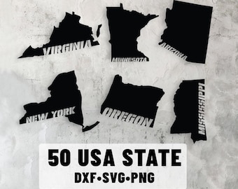 All 50 Usa America States Outline Dxf Svg Bundle, United States Svg ...