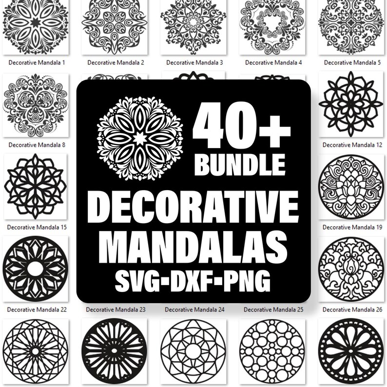 45 Decorative Mandalas Laser Cut Mandala PNG DXF File Bundle, Mandala ...