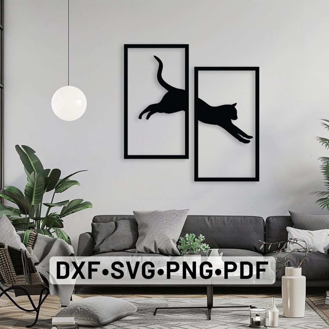 Wall Art Cute Cat Laser Cut Vector Files, Cat Dxf, Cat Silhouette, Cat ...