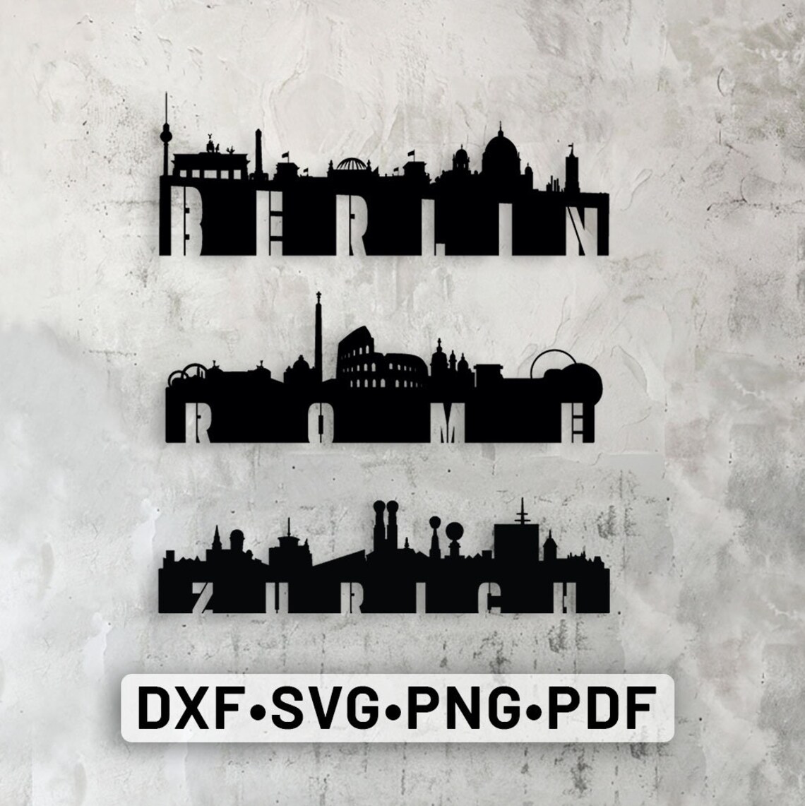 City Skyline Silhouette Wall Art Dxf Svg, Berlin Dxf, Rome Dxf, Zurich ...