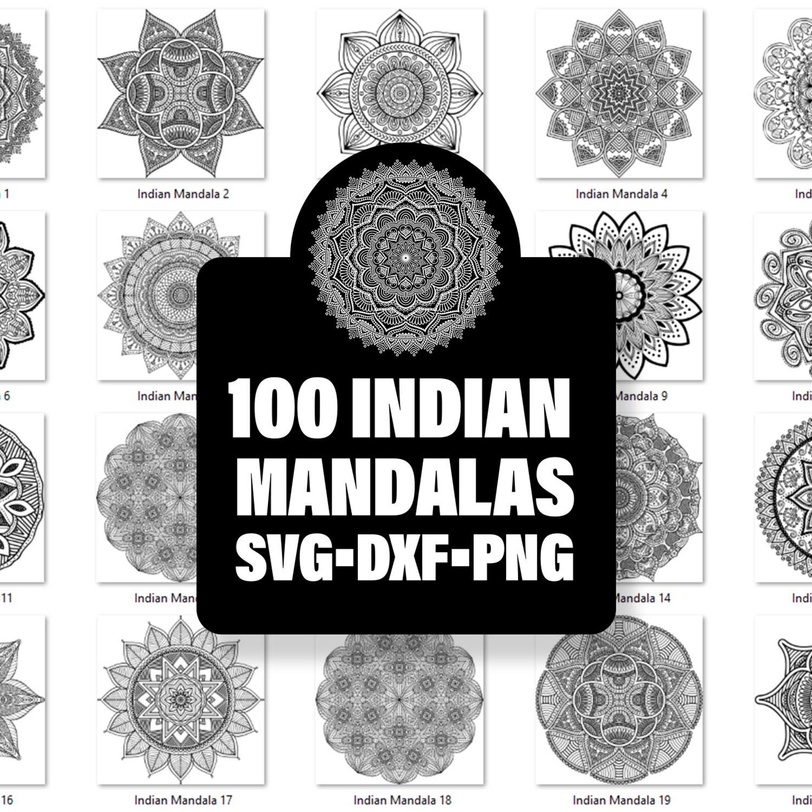 100 Indian Mandalas Laser Cut Mandala PNG DXF File Bundle, Mandala ...