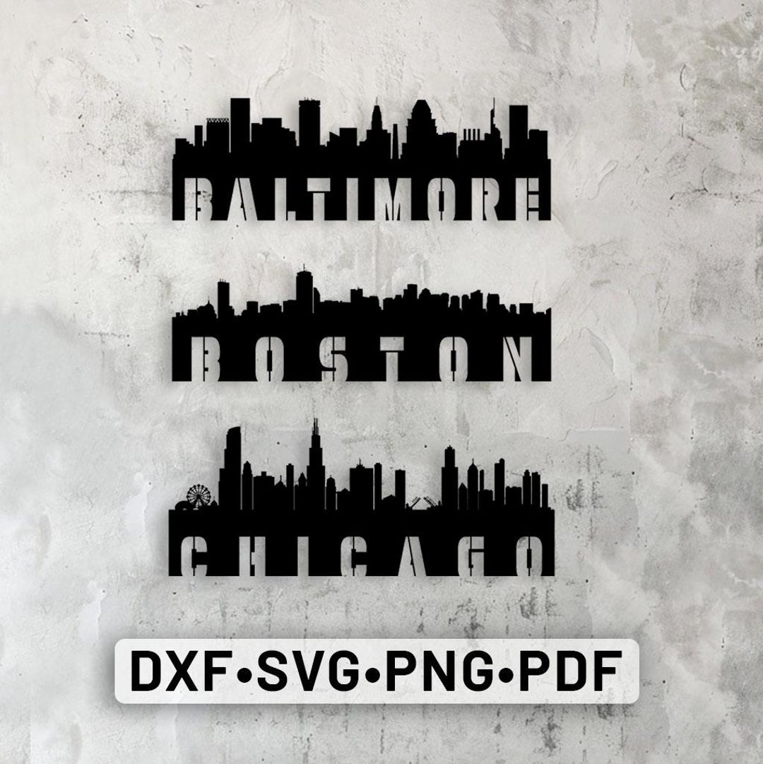 City Skyline Silhouette Wall Art Dxf Svg, Chicago Dxf Boston Dxf ...