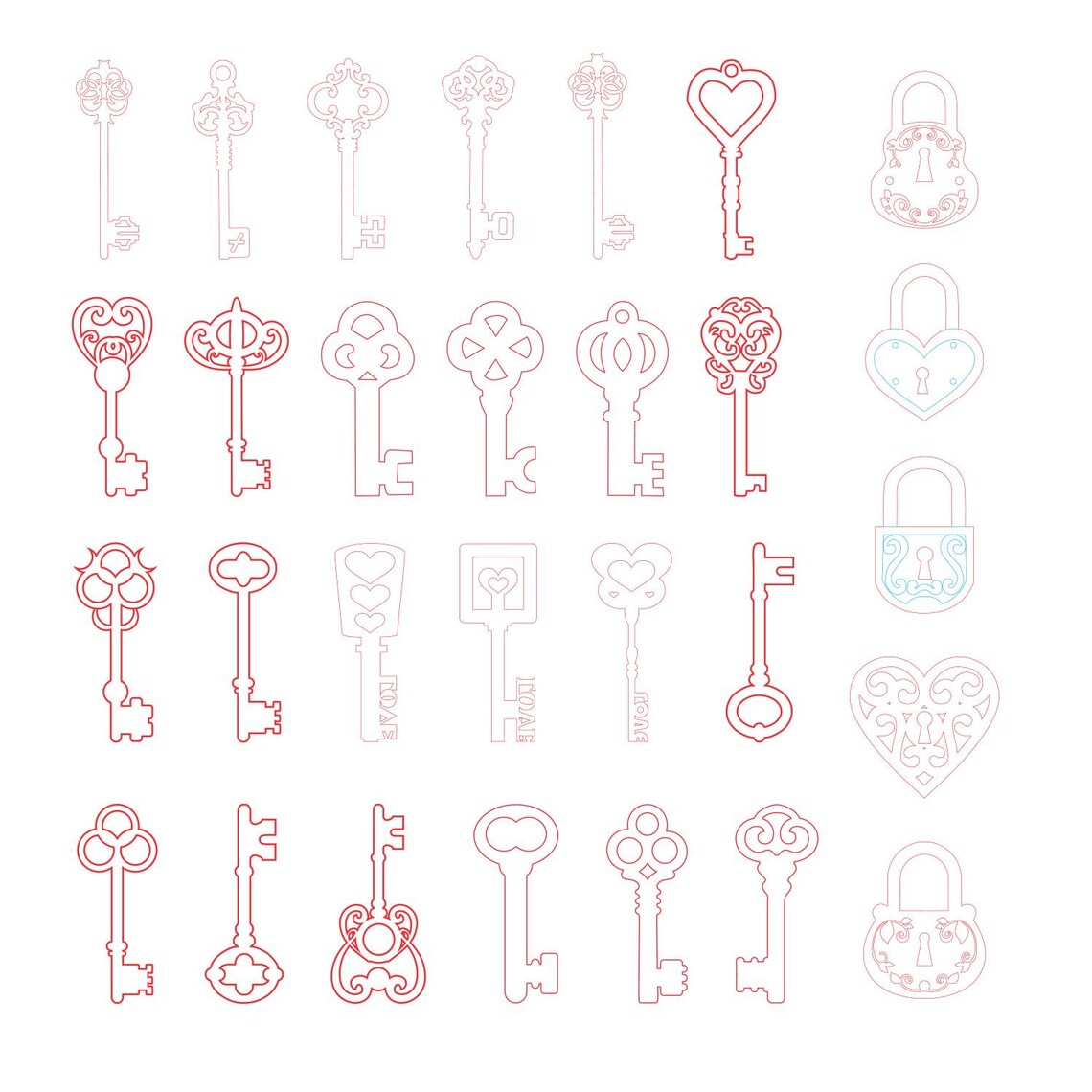 47 Skeleton Keys Laser Cut Dxf Bundle, Skeleton Key Clipart, Vintage ...