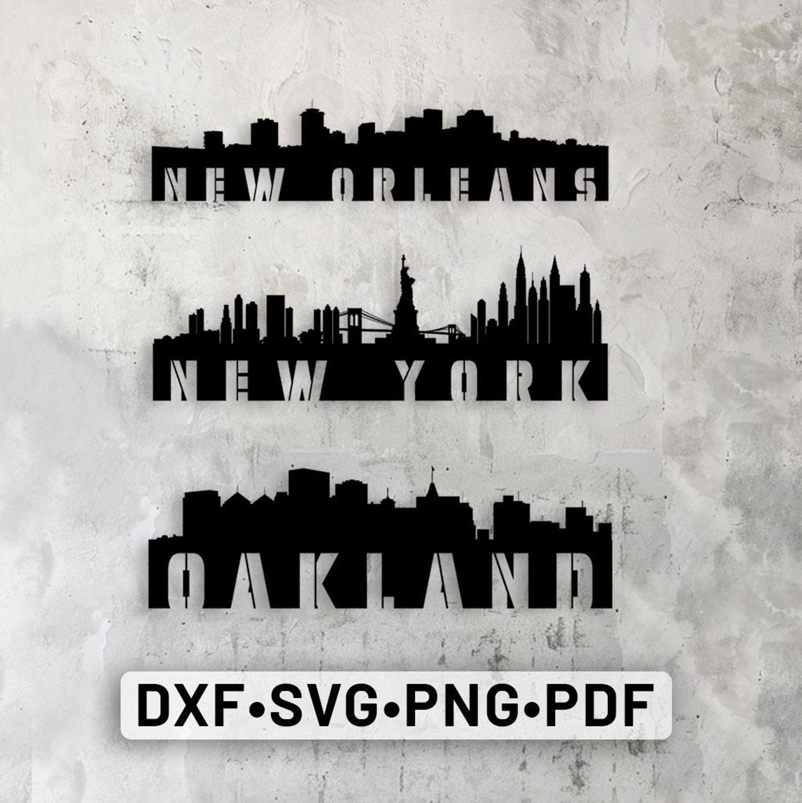 City Skyline Silhouette Wall Art Dxf Svg, New York Dxf New Orleans Dxf ...